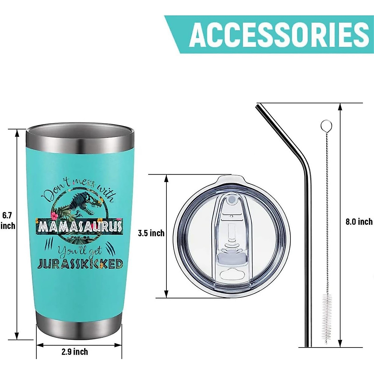ATHAND Mamasaurus Cup,Tumbler,Mama Water Bottle,Gifts for Mom from Daughter Son Husband- 20 OZ Insulated Tumbler Cups with Lid Straw - Mom Birthday Gifts,Gifts for Best Mom Ever from Daughter Son