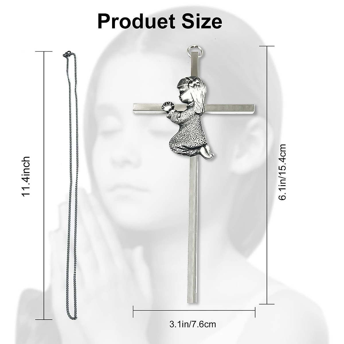 Wall Cross Baptism Gifts Baptism 1st Holy Communion Christening Decoration Silver Baby Wall Cross Baptism Gifts for Girl Baptism, Baby Shower, Birthday, Silver Cross with Praying Girl