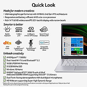 Acer Swift X SFX14-41G-R1S6 Creator Laptop | 14" Full HD 100% sRGB | AMD Ryzen 7 5800U | NVIDIA RTX 3050Ti GPU | 16GB LPDDR4X | 512GB SSD | Wi-Fi 6 | Backlit KB | Amazon Alexa | Windows 10 Home