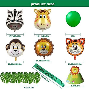 Yancan Safari Birthday Decorations Jungle Theme Party Supplies Included Birthday Banner Hat Sash Animal Balloons for Kids Boys Birthday Decor