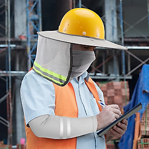 8 Pcs Hard Hat Full Brim Sun Shade Mesh Neck Sun Block Protection Neck Gaiter Bandana Face Scarf with UV Strap Arm Sleeves(Black,Gray)