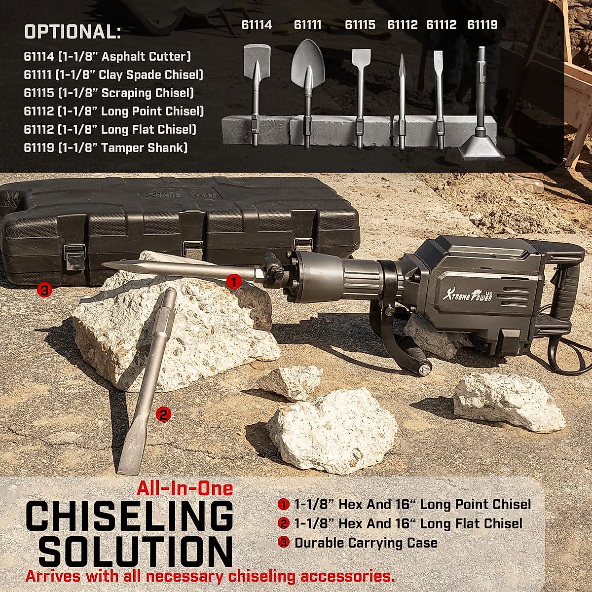 XtremepowerUS 2800Watt Heavy Duty Electric Demolition Jack Hammer Concrete Breaker Punch Construction