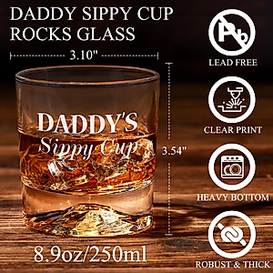 PONPUR DADDY SIPPY CUP Gifts for Men Dad, Daddy, Engraved Whiskey Glass, Christmas Stocking Stuffers, Funny Dad Birthday Gifts for Dad Husband from Wife Daughter Son Kids, Unique Gag Men Gift