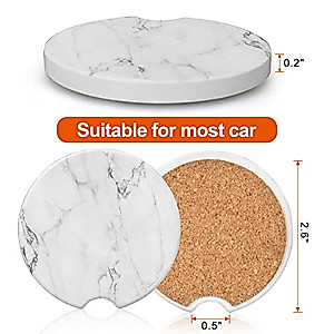 2 Pcs Absorbent Car Coasters White Marble Car Coaster Cup Holder Coasters Thirstystone Ceramic Cupholder Coaster Gray Cute Car Coasters Stone Car Drink Coasters