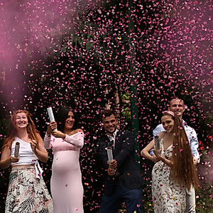 Gender Reveal Confetti Cannon Bulk - Set of 4 - Biodegradable Gender Reveal Powder Cannon and Heart Shaped Blue & Pink Confetti Cannons | Gender Reveal Ideas, Boy or Girl Gender Reveal Poppers and Smoke Gender Reveal Cannons | Gender Reveal Smoke Bombs an