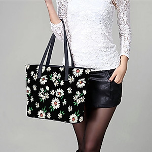 Little Daisy Print Women's Tote Bag PU Leather Shoulder Bag Handbags Purse For Work Shopping Travel