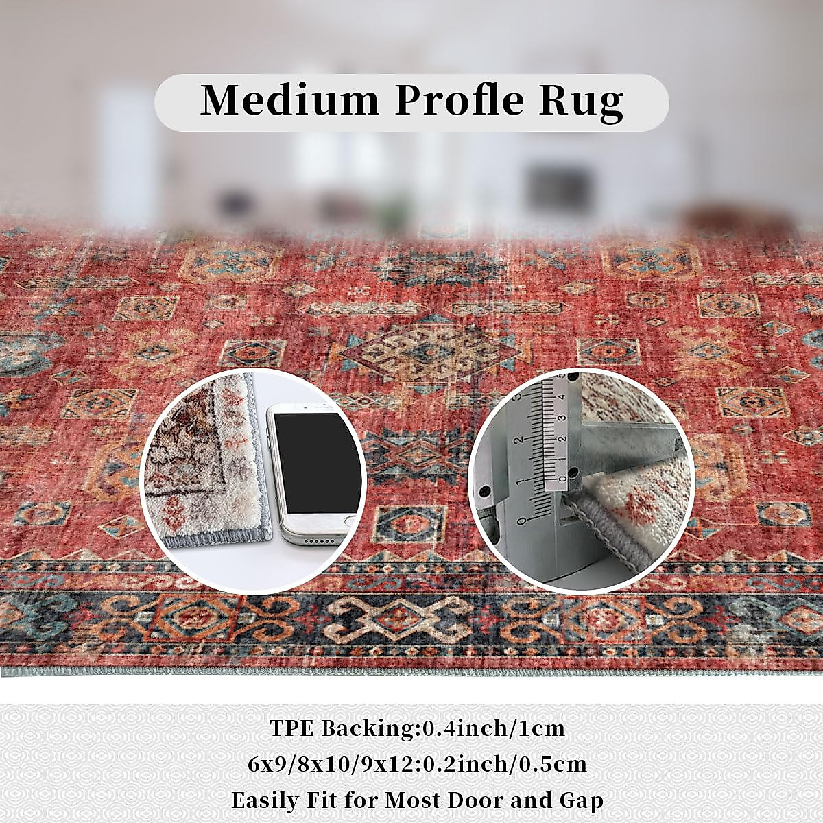 QQL Rug for Living Room, Machine Washable Area Rugs 9'x12' for Bedroom, Ultra-Soft Non-Shedding Faux Wool Vintage Design Boho Low Pile Mat Throw Carpet，Stain Resistant Rugs with Non-Slip Backing