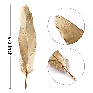 Larryhot Gold Goose Feathers for Cfafts - 6-8 inch 60 pcs Natural Feathers for Wedding Party Decorations,DIY Crafts and Clothing Accessories (Gold)