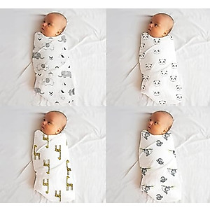 100% Muslin Swaddle Blankets,Baby Swaddling Blankets for New Born, Baby Receiving Blankets Unisex, Soft, Warm and Cosy Baby Blankets Pack of 4, Size 47 x 47 inches,Gift for New Mom Animal Cloud