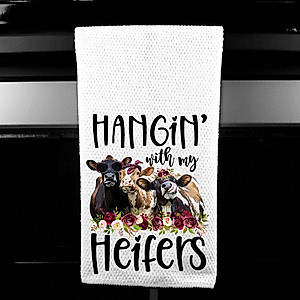 Hanging with My Heifers Cow Funny Farm Microfiber Kitchen Towel