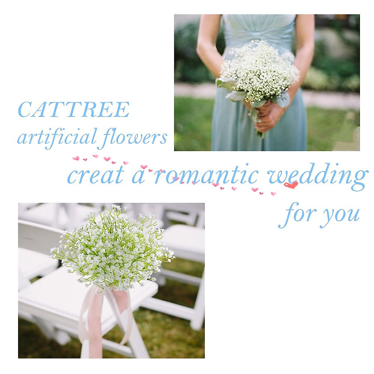 CATTREE Artificial Flowers, Baby Breath Gypsophila Plastic Fake Plants Wedding Bridal Bouquet Party Indoor Outdoor DIY Home Garden Verandah Office Table Centerpieces Arrangements Decoration 4 pcs