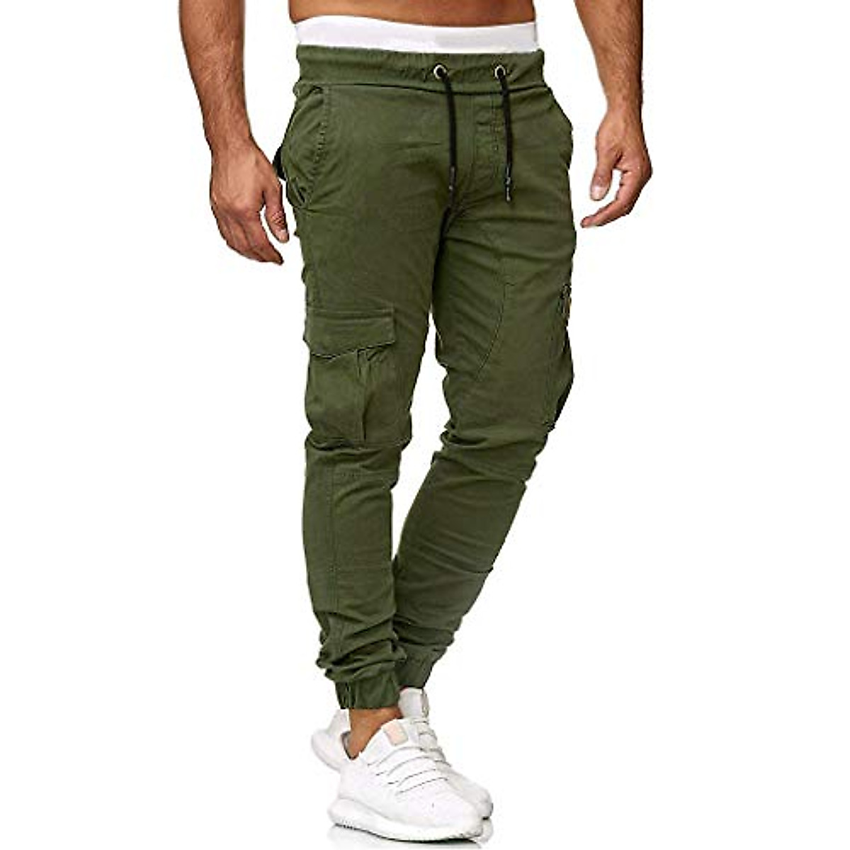 Work Wear Combat Fitness Drawstring Pockets Rope Loose Sweatpant 2023 Outdoor Autumn Men's Cargo Casual Pants Plain Color Joggers Men's Heavyweight Cargo Fleece Sweatpants MAIUS31011HOT0027