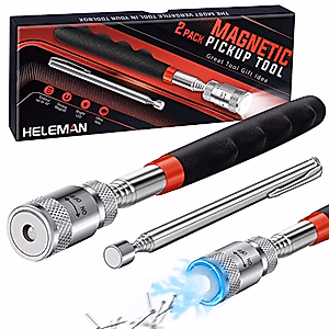 Magnetic Pickup Tools Gifts for Men - 2 PCS Christmas Stocking Stuffers for Men Dad Birthday LED Telescoping Pick Up Tool Set Strong Magnet for Hard to Reach Place Cool Gadgets Women Fathers Husband
