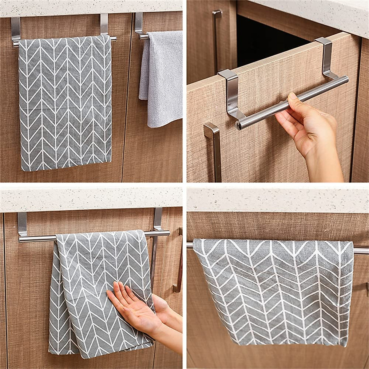Stainless Steel Towel Rack Bathroom Towel Holder Stand Kitchen Cabinet Door Hanging Organizer Shelf Wall Mounted Towels Bar (2pcs)
