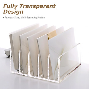 SANRUI Clear Desktop File Organizer, 5 Compartments Acrylic Office Document Sorter Mails Storage, Multifunction Letter Folder Racks Holders for Office,Home, School Desk Organization