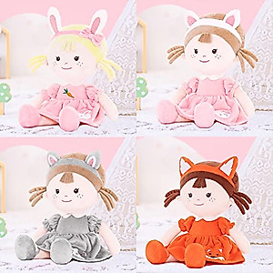 Onetoo First Baby Doll Cuddle Buddy Doll Soft Baby Doll Baby Dolls Plush Rag Doll Wear Kitty Costume PinkDress 14"（Milly Series）