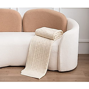 SCISCI Knit Throw Blanket Lightweight for Sofa Bed，Super Soft Warm Double Sided Blanket for Sweater Style，Blanket 50 x 60 Inch，Machine Washable Throw Blankets，Cream White
