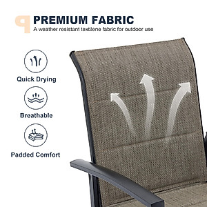 VICLLAX Patio Swivel Chairs Set of 2, Padded Textilene Fabric Outdoor Dining Chairs with Upgraded Base for Lawn Garden Backyard Deck, Black Frame