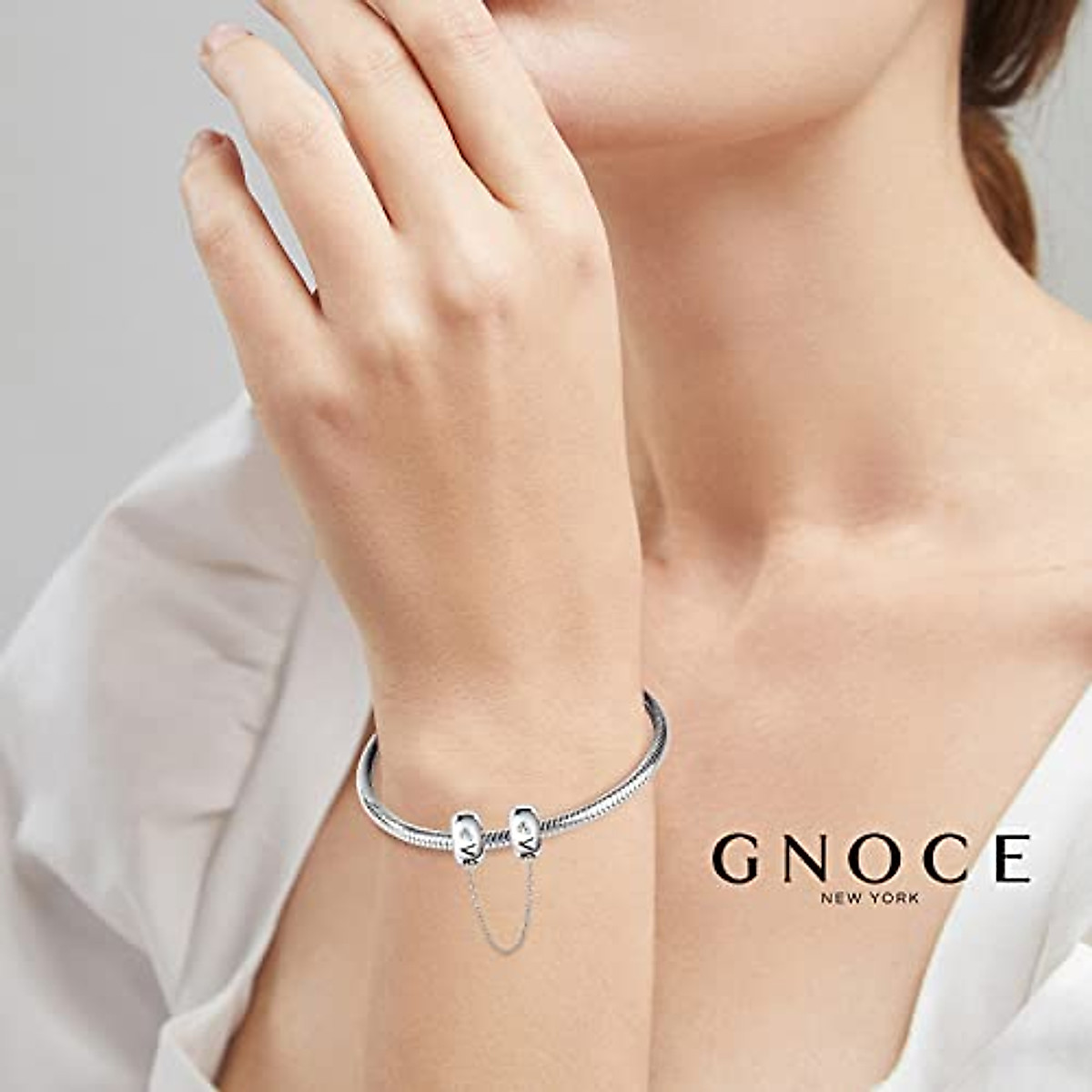 GNOCE "Love Safety Chain Charms 925 Sterling Silver Connection Chain Charms Engraved with Love Safety Chain Fit All Bracelet for Protect and Extend Your Bracelet