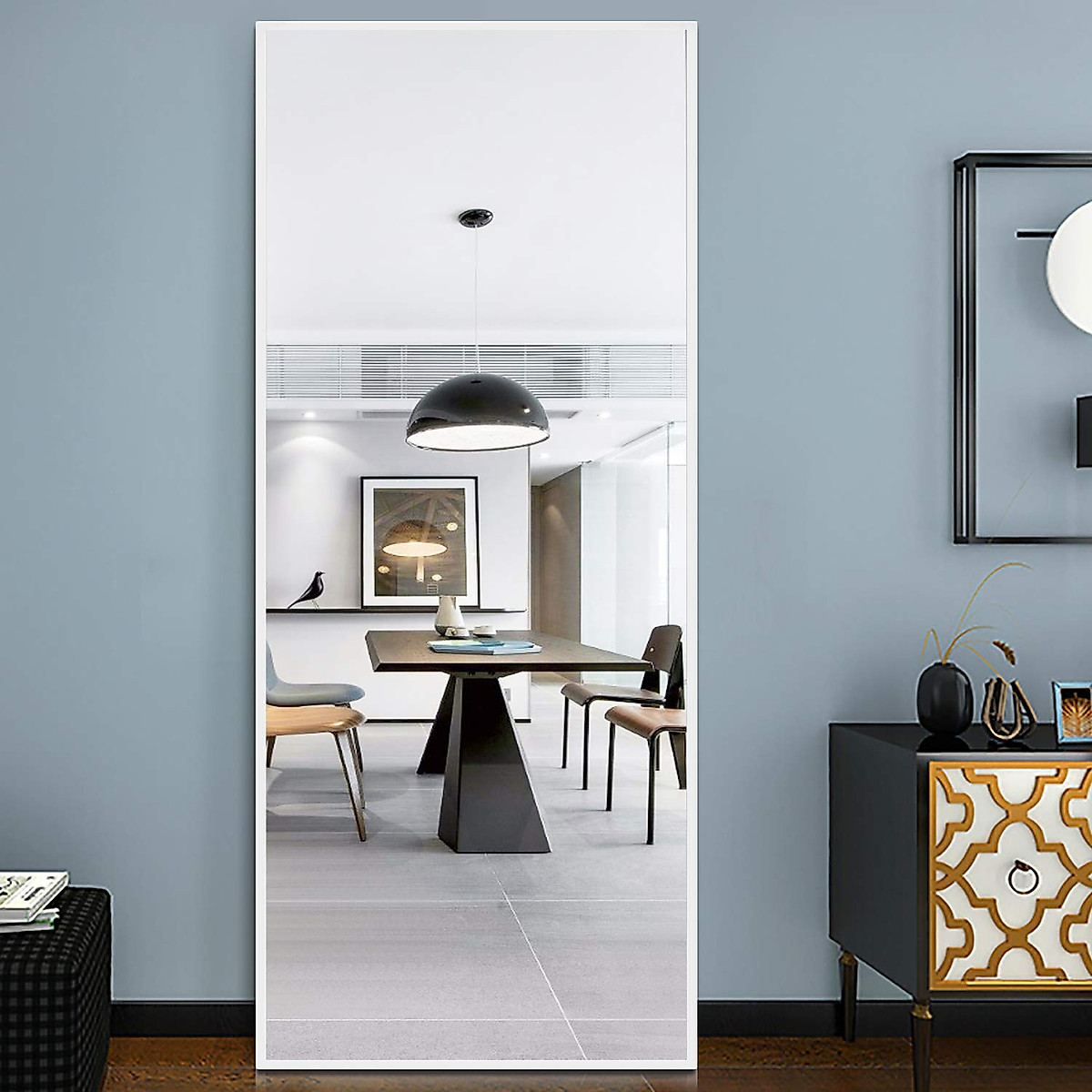 PexFix Full Length Standing Mirror, 59" x 20" Modern Minimalist Style Floor Mirror Metal Frame Modern Bedroom Dressing Mirror Wall Mounted Mirror Leaner Mirror - Matte White