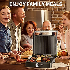 Aigostar Panini Press Grill, 4 Slice Sandwich Maker with Non-Stick Plates and Stainless Steel Surface, Opens 180 Degrees Indoor Grill, Removable Drip Tray, Indicator Lights, cool touch handle, 1200W