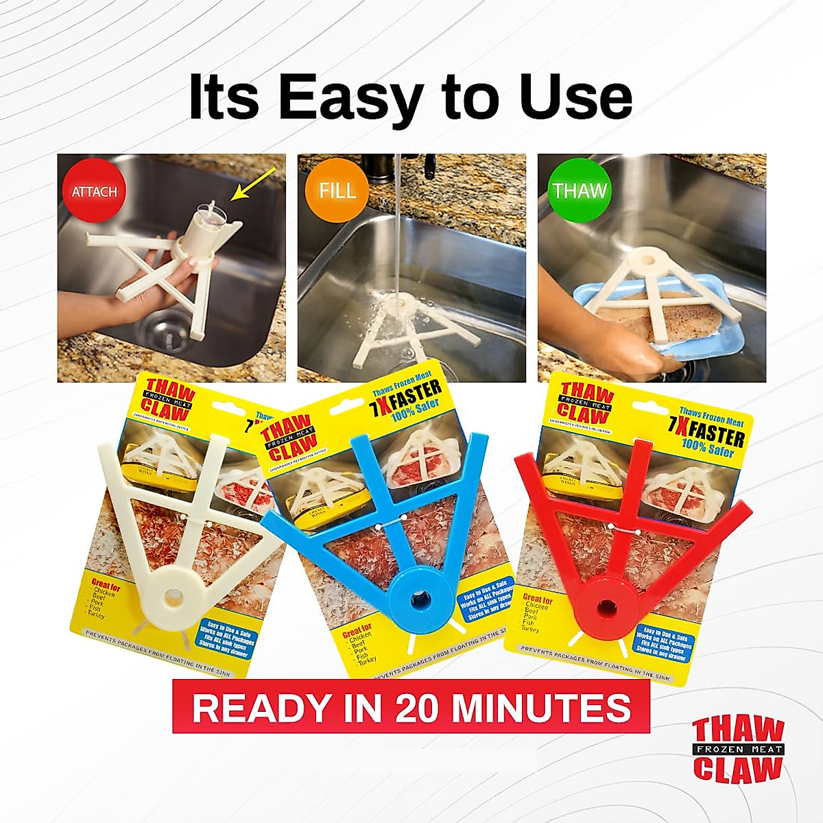 THAW CLAW - Enjoy perfectly thawed meat, every time, with minimal effort. (As seen on Good Morning America l Shark Tank I HSN I Fox News) Works in under 20 minutes. Made in the USA.