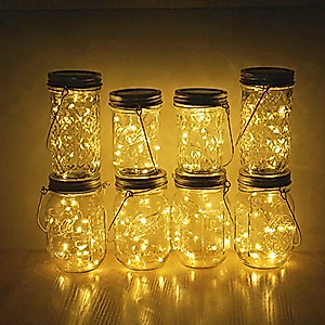 Decorman Solar Mason Jar Lid Lights, 6 Pack 20 LED Waterproof String Fairy Star Firefly Jar Lids Lights for Patio Garden Yard Lawn Party Wedding Christmas Decoration(Jars & Hangers Not Included)