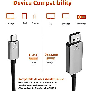 Amazon Basics DisplayPort to USB-C Cable, 4Kx2K@60Hz, Aluminum Housing, 6 Feet, Black