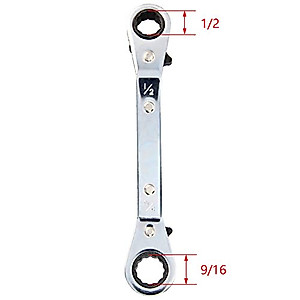 Reversible Ratcheting Wrench, Double Box End Ratcheting Wrench, Offset Double Box End Ratcheting Wrench, 1/2 Inch - 9/16 Inch Ratcheting Wrench, Chrome Vanadium Steel, 1Pcs,Aicosineg