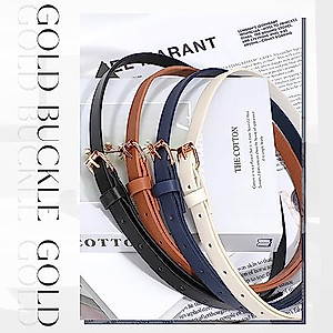 JASGOOD 4 Pack Skinny Women Leather Belt for Dresses Thin Waist Belt for Jeans Pants with Gold Buckle