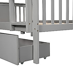 Harper & Bright Designs Full Over Full Bunk Beds with Storage,Wood Bunk Beds Full Over Full Size with Drawers,Full Bunk Beds with High Length Guardrail for Kids,Teens,Adults, Grey