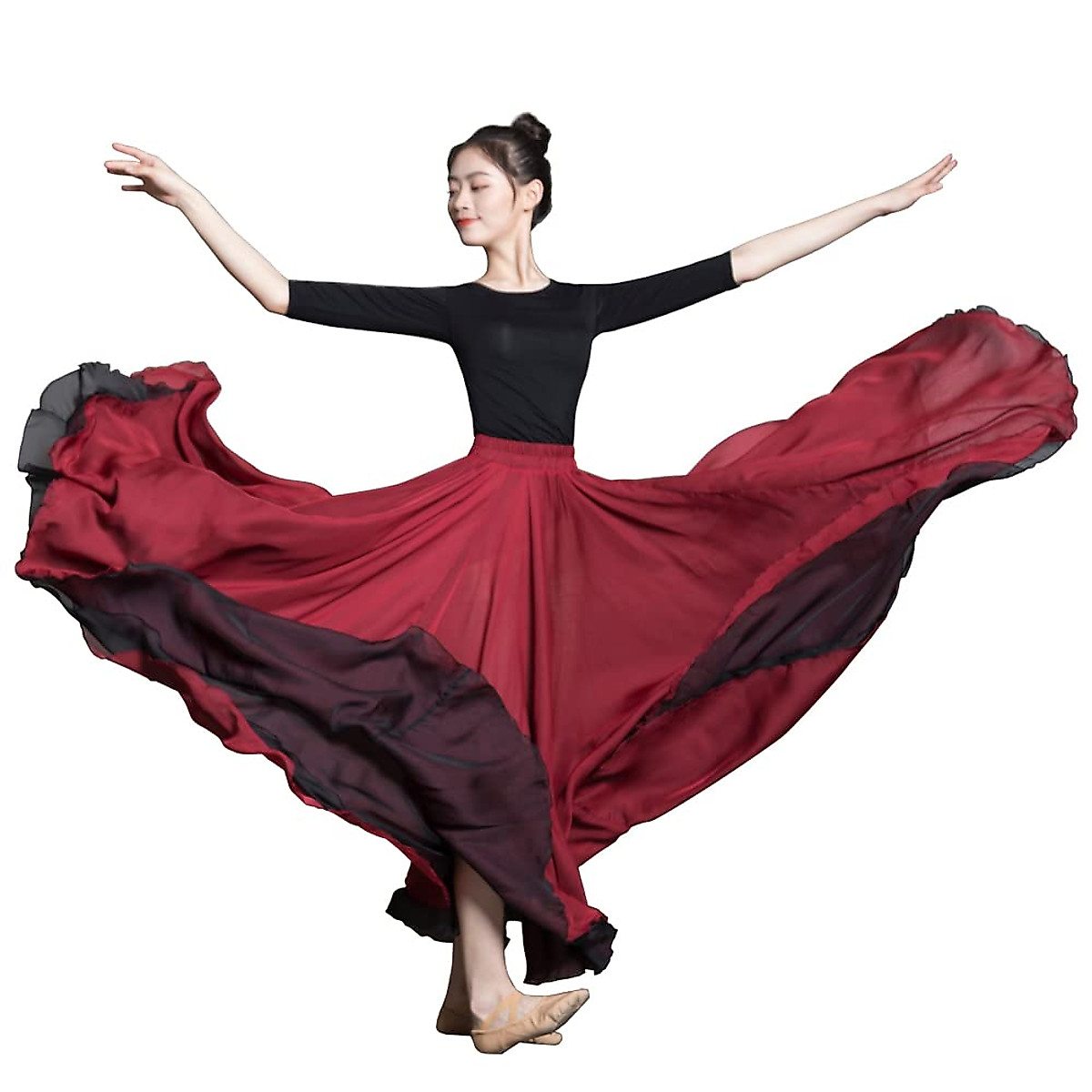 ROYAL SMEELA 720 Long Ballet Skirt Women Fairy Lyrical Dance Skirt Modern Dance Costume Flowy Maxi Skirts for Ballerina Jujube Red