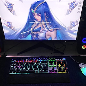 AULA Mechanical Gaming Keyboard Blue Switches,Rainbow LED Backlit,Ergonomic Wrist Rest,Aluminum Base,Full Size 108 Keys Anti-Ghosting,Macro Programmable Computer Keyboard Wired for PC Laptop