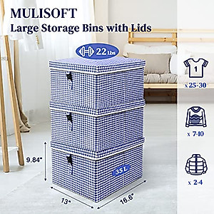 MULISOFT Large Storage Bins with Lids, 3 Packs Stackable Storage Bins with Labels and Lock, Collapsible Storage Boxes, Cube Storage for Home, Closet, Bedroom, Office (16.6x13x9.84)