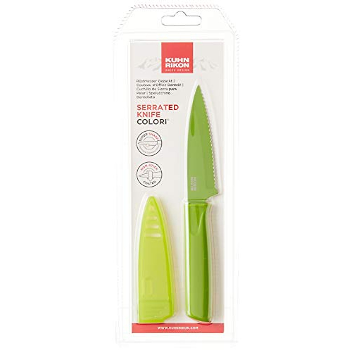 Kuhn Rikon 4-Inch Nonstick Colori Serrated Paring Knife, Green
