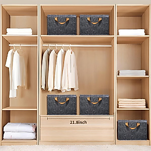 SHINYHARBOR 2Pcs Large Collapsible Closet Storage Bins 18"x11"x8”, Fabric Storage Organizer with Handles, Foldable Storage Basket Bins for Shelves, Blanket, Towel, Clothes, Books, Toys,Grey