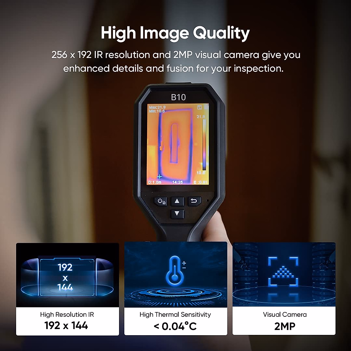 HIKMICRO B10 256 x 192 IR Resolution Thermal Imaging Camera with 2MP Visual Camera, Full Screen Measurement, 25 Hz Refresh Rate Thermal Camera with 3.2" LCD Screen with Macro Lens