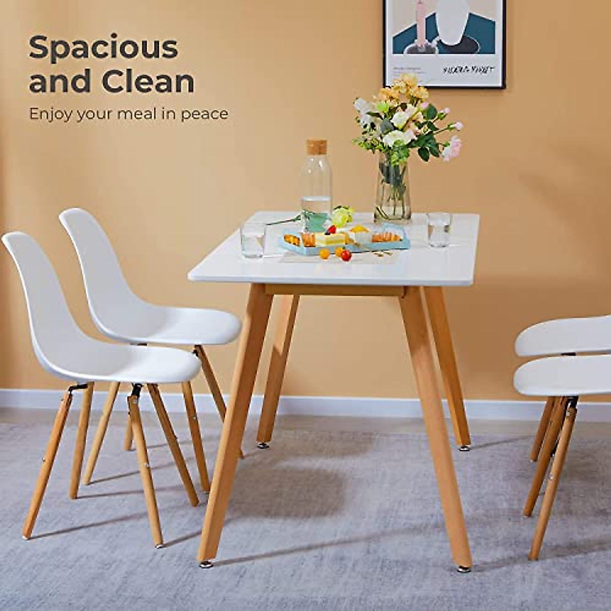 GreenForest Dining Table Modern Rectangular Top with Solid Wood Legs 47.2 x 27.6 x 30 inch, Kitchen Table for Dining Room, White