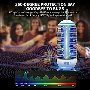 Bug Zapper, Mosquito Zapper Led Light 2 in 1 for Outdoor and Indoor, Wireless Electric Bug Zappers Battery Powered Rechargeable, Insect Fly Traps Fly Zapper for Home Backyard Camping Patio, White