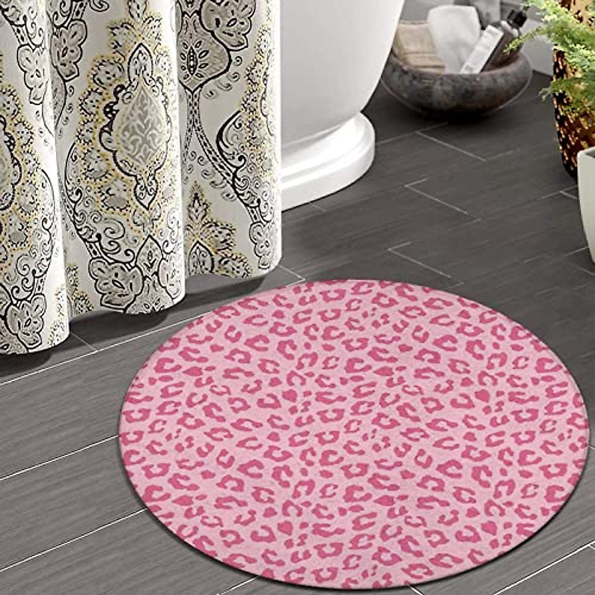 Luxury Soft Round Area Rug Home Decor for Bedroom Living Room Office, Pink Cheetah Leopard, Fashion Throw Rug Circle Carpet, 5ft Diameter