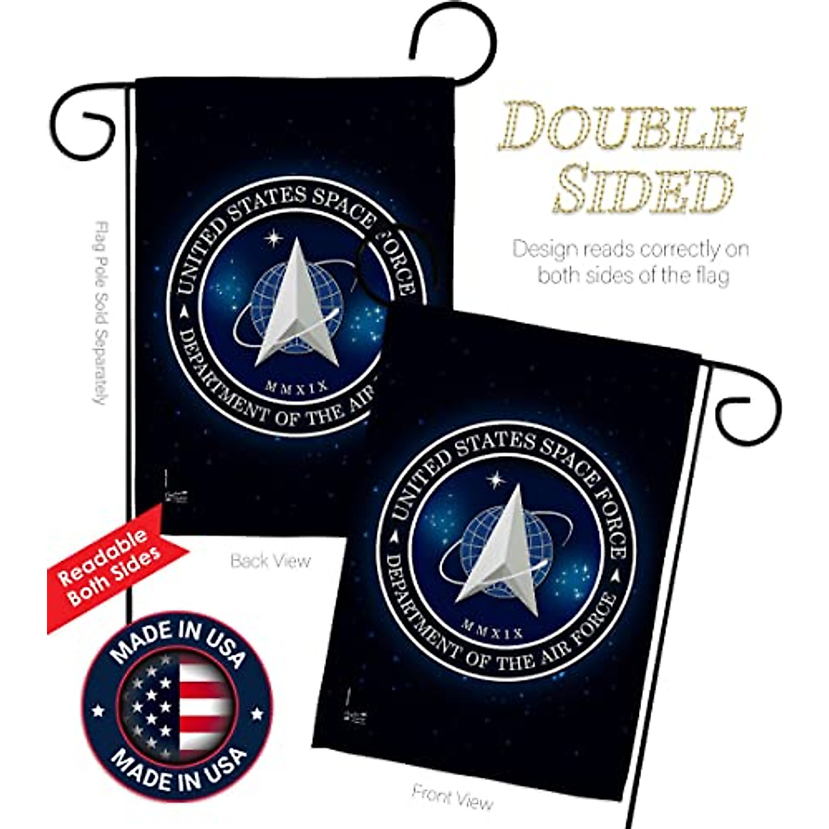 Breeze Decor Space Garden Flag Armed Forces USSF United State Air American Military Delta Official House Decoration Banner Small Yard Gift Double-Sided, 13"x 18.5", Made in USA