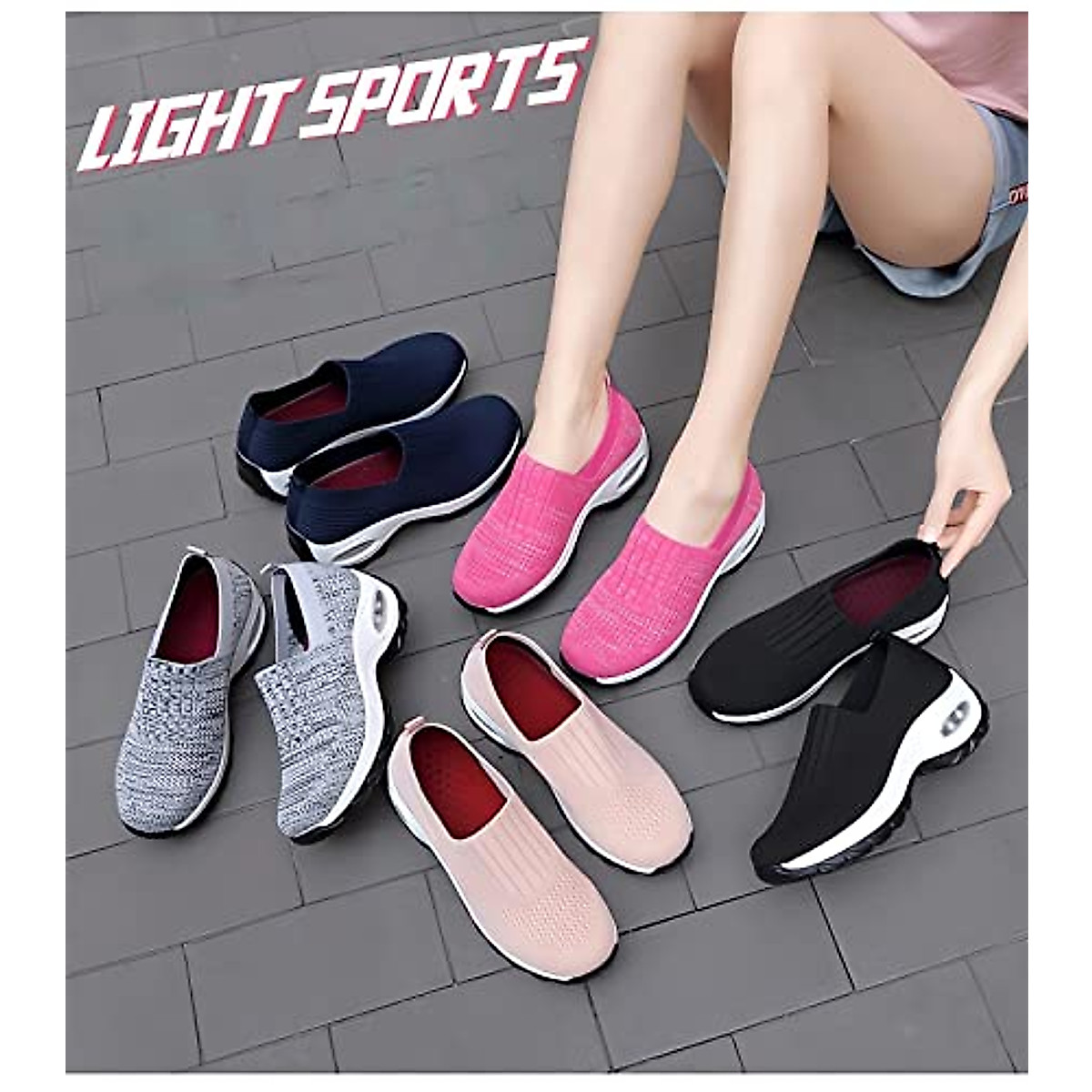 Womens Sneakers-Air Go-Walk Air Cushion Trainers, 2023 New Women's Orthopedic Platform Arch Motion Sneakers, Air Cushion Slip-On Walking Orthotic Shoes for Women Arch Diabetes Support (7.5, Black)