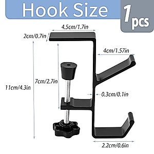 Desk Mount Bag Holder Hook Clamp,On Backpack Hanger Portable Desk Mount Headphones Holder for Reduce Desk Clutter Table Desk Table Hanging Storage (1 Pcs-Double Hook Black)