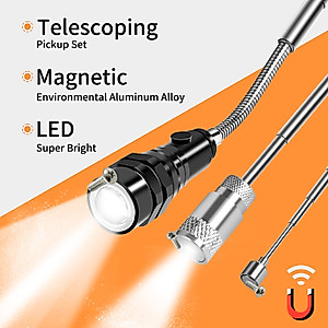 Telescoping Magnetic Pickup Tool Set - Heronest 2024 Top Gifts for Men, Extendable Magnetic Flashlight, Inspection Mirror, Birthday Gift Cool Gadgets for Men Dad Him Husband Father Mechanic