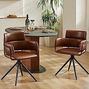 Purgreen Faux Leather Dining Room Chairs Set of 2,Mid Century Modern Mid-Back Accent Chair with Enhanced Black Legs - Upholstered Living Room Chair (Dark Brown, X-Leg)