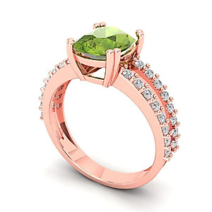 Clara Pucci 3.44ct Cushion Cut Solitaire Natural Vivid Green Peridot Proposal Designer Wedding Anniversary Bridal ring 14k Rose Gold 6.25