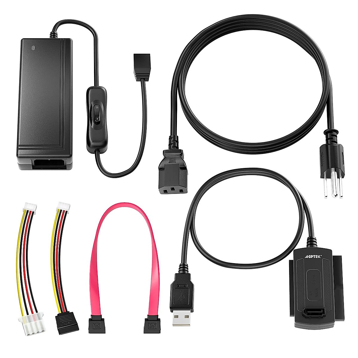 AGPTEK® SATA/PATA/IDE Drive to USB 2.0 Adapter Converter Cable for Hard Drive Disk HDD 2.5" 3.5", Compatible with USB 1.1/2.0/3.0, with External AC Power Adapter Included