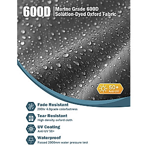 Umbrauto Boat Cover with Motor Cover 600D Solution-Dyed Polyester Waterproof Trailerable Bass Boat Cover, 14-16ft Heavy Duty Boat Covers Fits V-Hull Tri-Hull Fishing Runabout Bass Boats