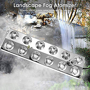 TOPQSC Mist Maker Fogger Humidifier for Gardening and Pond Use,12 Head Stainless Steel Ultrasonic Mist Humidifier