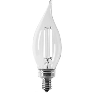 Feit Electric BPCFC60927CAWFIL/2 Soft White Flame Tip Exposed White Filament LED Bulb, Box of 2 Bulbs; 5.5W; 60W Equivalent; E12 Base; 2700K; 90 CRI; 500 Lumen; Glass Lens; 15000 Life Hours